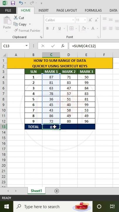 How To Sum Quickly Using Shortcut Keys In Ms Excel Youtube