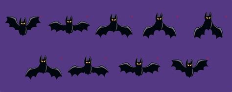 비행 박쥐 스프라이트 시트 부드러운 비행 애니메이션 프리미엄 벡터