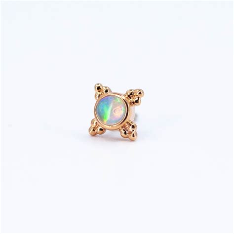Mini Kandy White Opal Aaa 14k Rose Gold 18g16g 4mm