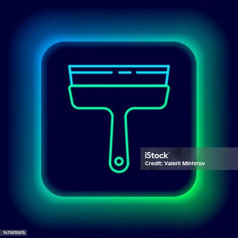 검은 색 배경에 고립 된 창문 아이콘용 고무 클리너가있는 빛나는 네온 라인 클리닝 서비스 스퀴지 스크레이퍼 와이퍼 다채로운 개요 개념 벡터 가사 집안일에 대한 스톡 벡터