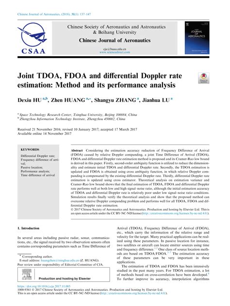Pdf Joint Tdoa Fdoa And Differential Doppler Rate Estimation Method And Its Performance Analysis