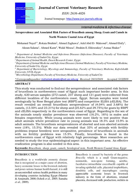 Pdf Seroprevalence And Associated Risk Factors Of Brucellosis Among Sheep Goats And Camels In