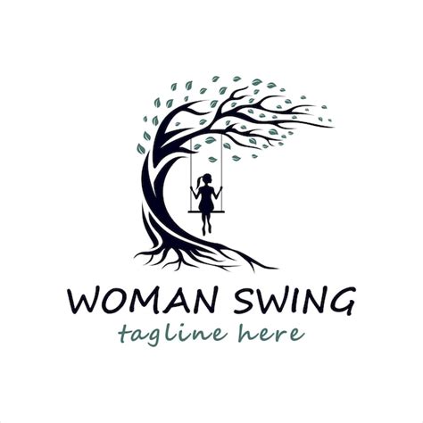 Premium Vector Woman Swinging Under Tree Logo Design Inspiration