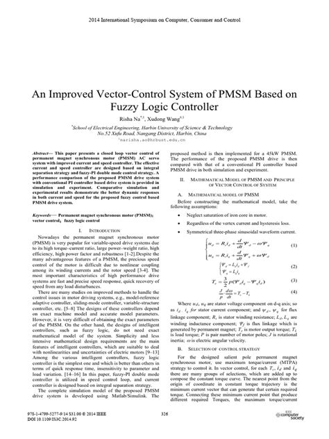 An Improved Vector Control System Of Pmsm Based On Fuzzy Logic Controller Pdf Electricity