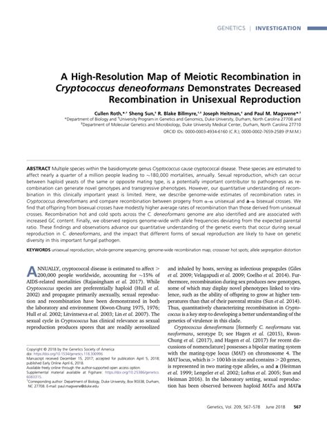 Pdf A High Resolution Map Of Meiotic Recombination In Cryptococcus Deneoformans Demonstrates Pdf A High Resolution Map Of Meiotic Recombination In Cryptococcus Deneoformans Demonstrates