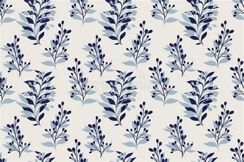 Plain Pattern With Blue Abstract Shapes Branches Leaves On A Light