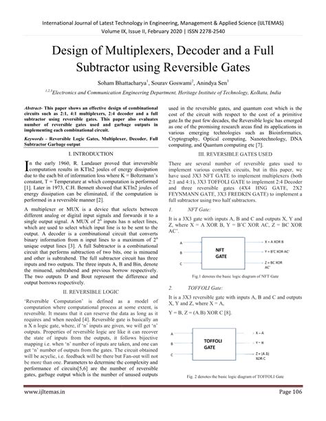 Design Of Multiplexers Decoder And A Full Subtractor Using Reversible Gates DocsLib