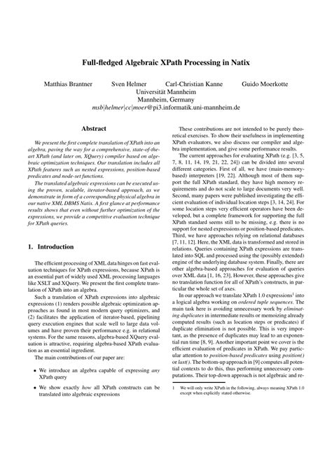Pdf Full Fledged Algebraic Xpath Processing In Natix