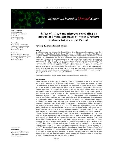 Pdf Effect Of Tillage And Nitrogen Scheduling On Growth And Yield Attributes Of Wheat
