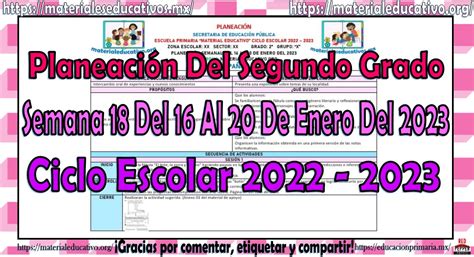 Planeación Del Segundo Grado De Primaria De La Semana 18 Del 16 Al 20