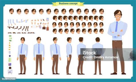 사람들이 문자 비즈니스 집합입니다 전면 측면 후면 애니메이션 캐릭터입니다 사업 캐릭터 창조와 다양 한 보기 얼굴 감정 포즈 제스처 설정 등장인물에 대한 스톡 벡터 아트 및