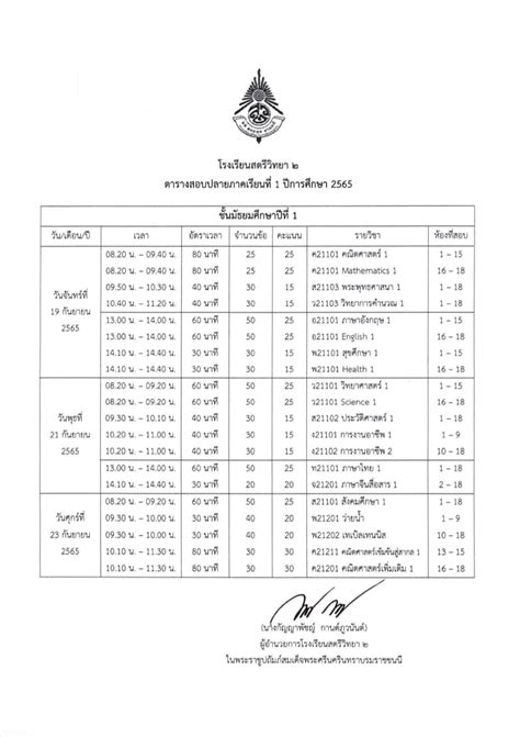 โรงเรียนสตรีวิทยา ๒ ในพระราชูปถัมภ์ฯ 📍เรื่องกำหนดการสอบปลายภาคเรียนที่