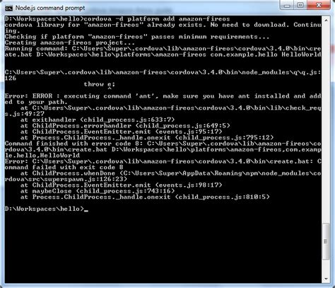 Java Ant Path Error When Performing Apache Cordova Helloworld Example