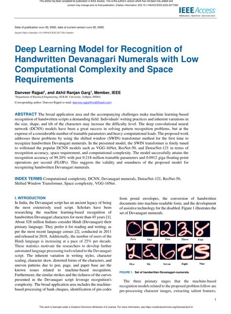 Pdf Deep Learning Model For Recognition Of Handwritten Devanagari Numerals With Low
