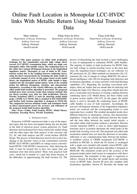 Pdf Online Fault Location In Monopolar Lcc Hvdc Links With Metallic Return Using Modal