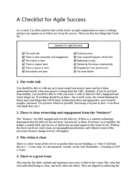 Checklist For Agile Success Pdf Intelligence Analysis Human