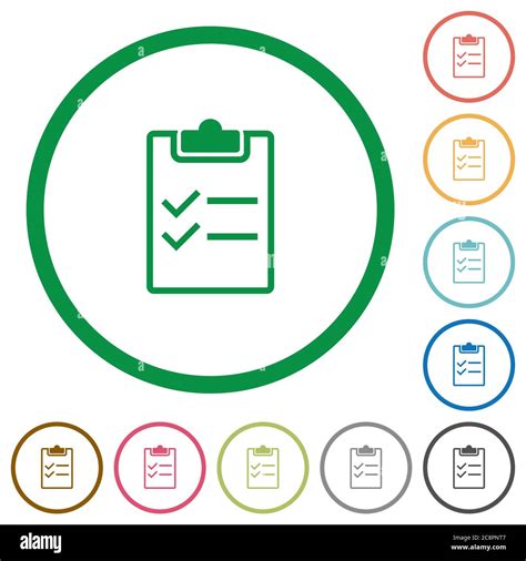 Set Of Checklist Color Round Outlined Flat Icons On White Background Stock Vector Image And Art