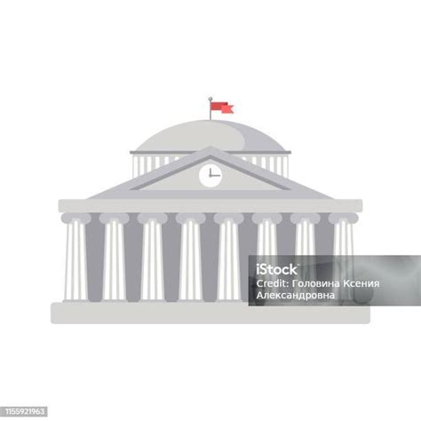 대학 건물 표지판 은행 박물관 도서관 의회 이온 기둥 돔 시계 첨탑과 플래그 흰색 고전 그리스 로마 건축 건물 외관에 대한 스톡 벡터 아트 및 기타 이미지 Istock
