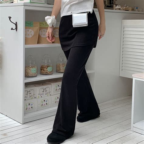 아더먼데이 스판쭉쭉🖤날씬핏 레이어드 부츠컷 밴딩 팬츠 스커트팬츠 치마바지 하이웨스트 간절기 여름팬츠 휴양지룩 트레이닝팬츠 츄리닝바지 트레이닝바지 꾸안꾸