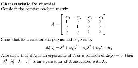 Solved Characteristic Polynomial Consider The Companion Form