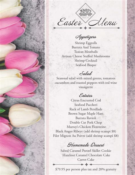 Easter Menu Wards Bridge Inn