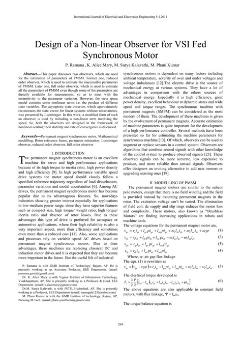 PDF Design Of A Non Linear Observer For VSI Fed Synchronous Motor