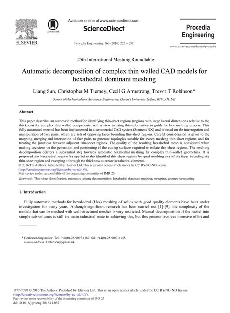 PDF Automatic Decomposition Of Complex Thin Walled CAD Models For Hexahedral Dominant Meshing