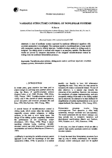 Pdf Variable Structure Control Of Nonlinear Systems