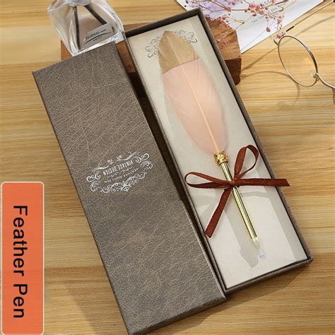 깃털 볼펜 검정 잉크 깃털 깃털 퀼 도금 막대 학교 필기용 볼펜 결혼 선물 서명 펜 Aliexpress