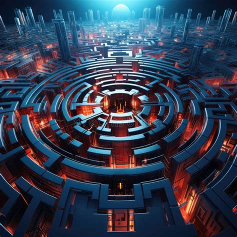 Round Three Dimensional Maze In Digital Space Data Path On Computer Server Generative Ai Stock