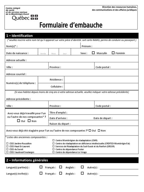 Formulaire Embauche 0 Pdf