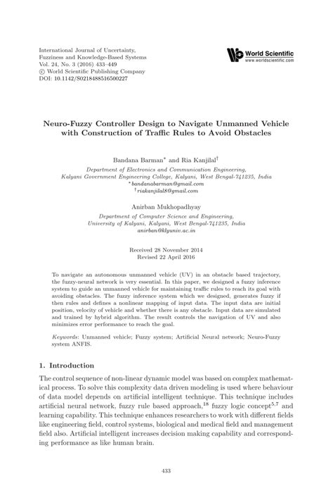 pdf neuro fuzzy controller design to navigate unmanned vehicle with