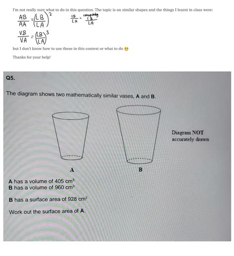Igcse Maths Similar Shapes Im Not Sure How To Approach This