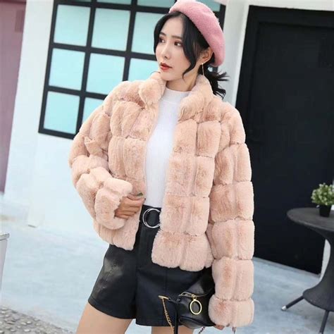 여성을 위한 새로운 패션 짧은 모피 코트 가을 겨울 가짜 토끼 머리 털 자켓 지퍼 레이디 겉옷 두꺼운 따뜻한 모피 탑스