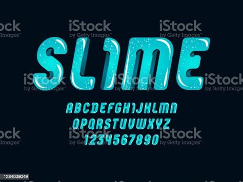 파란색 점액 글꼴 만화 스타일의 귀여운 알파벳 Az의 기울임꼴 둥근 글자와 09의 숫자 로고 티셔츠 카드 포스터 벡터 일러스트