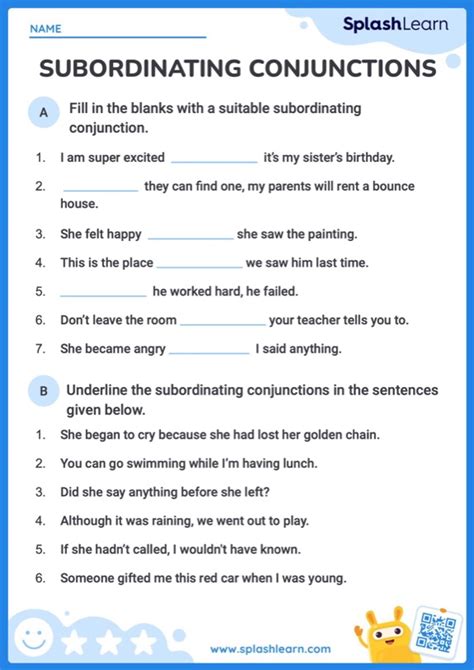 Subordinating Conjunctions Worksheet