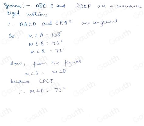 Solved In The Diagram A Sequence Of Rigid Motions Maps Abcd Onto Orqp If M∠ A 108° M∠ B 125