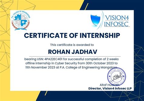 rohan jadhav on linkedin completed my cybersecurity internship under