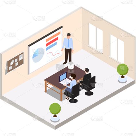 企业员工开会插画风会议室贴纸