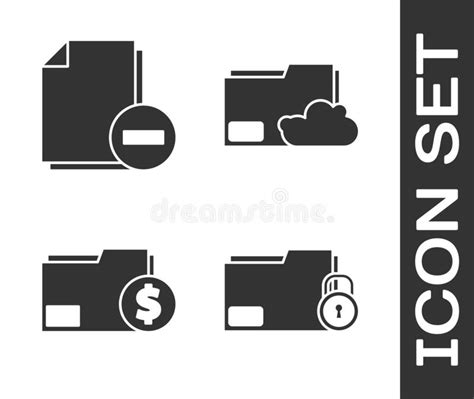 Set Folder And Lock Document With Minus Finance Document Folder And Cloud Storage Text