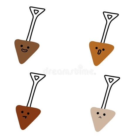 Cute Gardening Shovel Vector Various Expressions Minimalist Design 4 Vectors Stock Vector