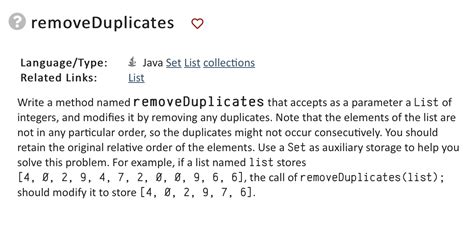 Solved Removeduplicates Language Type Java Set List Chegg