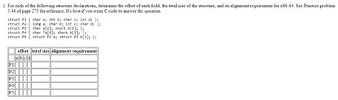 Solved 1 For Each Of The Following Structure Declarations
