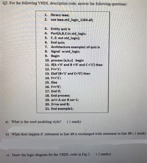 Solved Q2 For The Following Vhdl Description Code Answer
