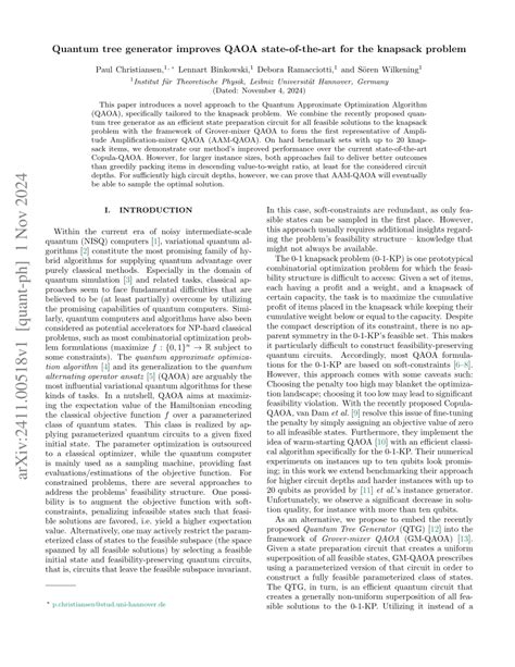 Pdf Quantum Tree Generator Improves Qaoa State Of The Art For The Knapsack Problem