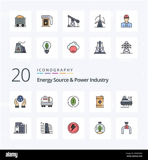 20 energy source and power industry line filled color icon pack like
