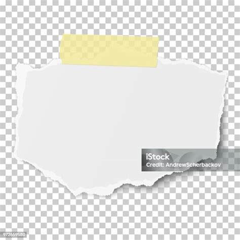 노란색 스티커 접착 테이프에 부드러운 그림자와 종이의 벡터 사각형 찢어진된 조각 투명 바둑판 무늬 배경에 배치 서식 파일 종이