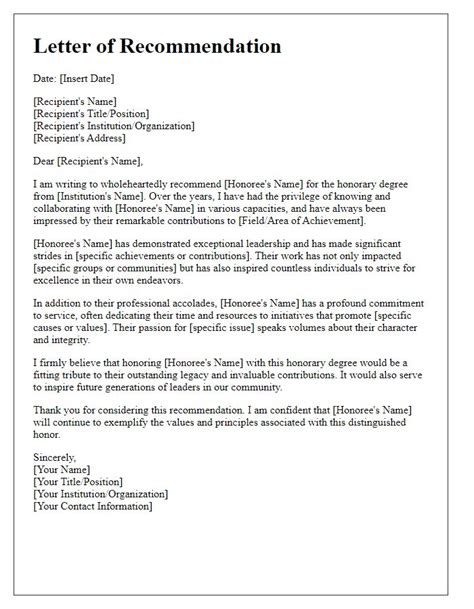 Letter Template For Honorary Degree Nomination Free Samples In Pdf