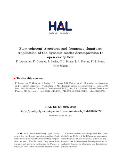 Pdf Flow Coherent Structures And Frequency Signature Application Of The Dynamic Modes