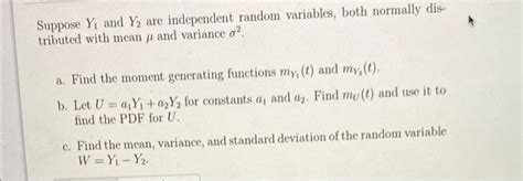 Solved Suppose Yi And Y2 Are Independent Random Variables